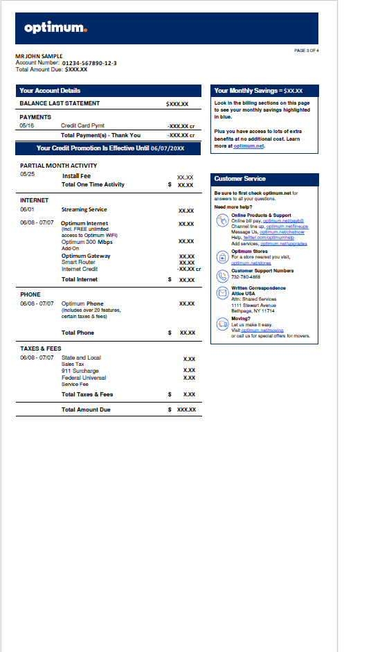 Optimum How To Read Your Optimum Bill