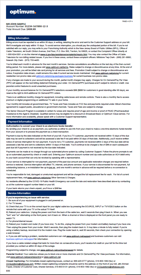Optimum | How to Read Your Optimum Bill